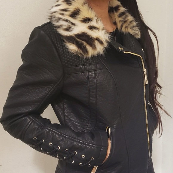Guess | Jackets & Coats | Guess Faux Leather Moto Jacket W Leopard ...